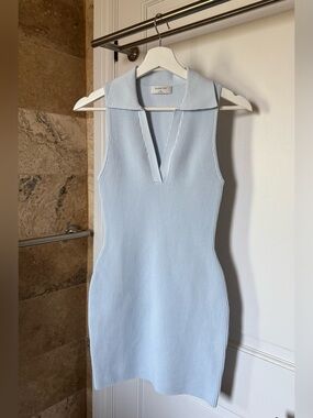 Babaton | Dresses | Babaton Sculpt Knit Polo Dress Iceberg Blue Xs ...